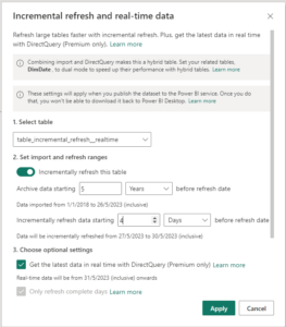 Incremental Refresh & Real Time with Direct Query in Power BI.